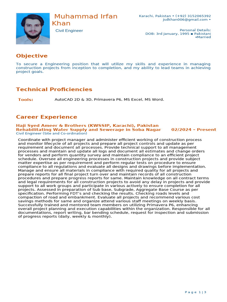 Engr Muhammad Irfan Khan CV SABOOR | PDF