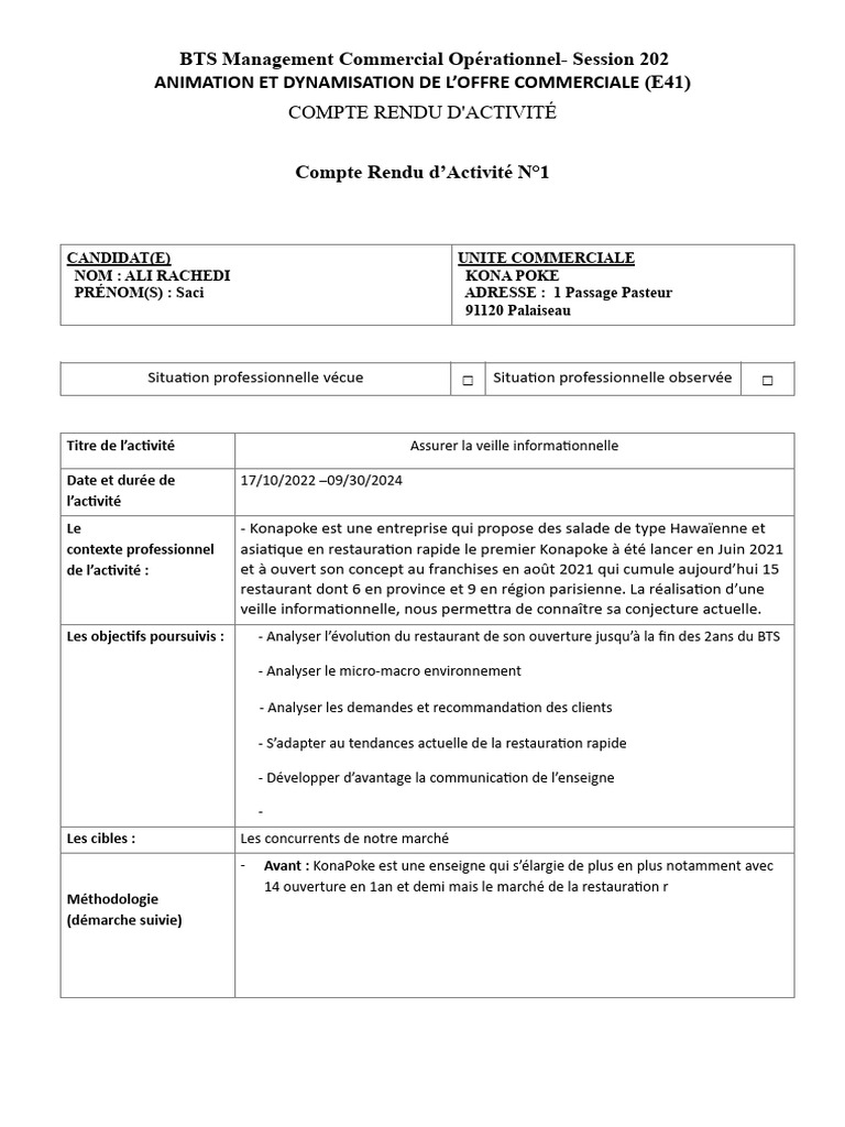 Fiche E41 Fiche 1 Ex | PDF