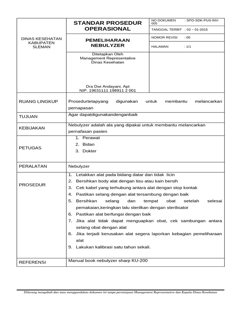 SOP Pemeliharaan Nebulizer | PDF