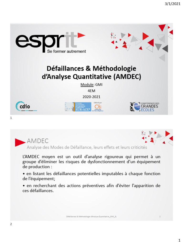 GMI - CH3 Défaillances & Méthodologie D'analyse Quantitative 2021 - AMDEC | PDF