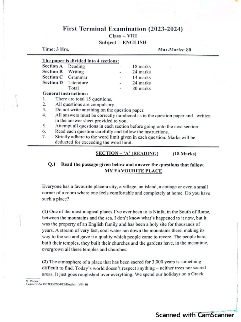 Sample paper English | PDF