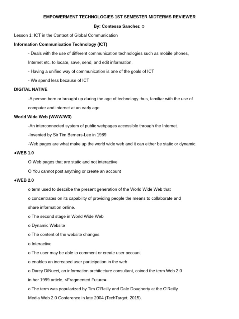 Grade 11 Empowerment Tech Midterms Review | PDF | World Wide Web ...
