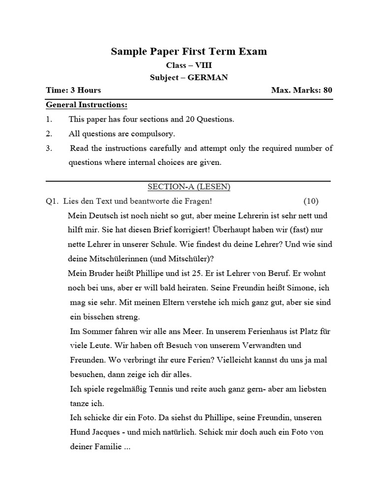 Sample Paper German | PDF | Language Arts & Discipline