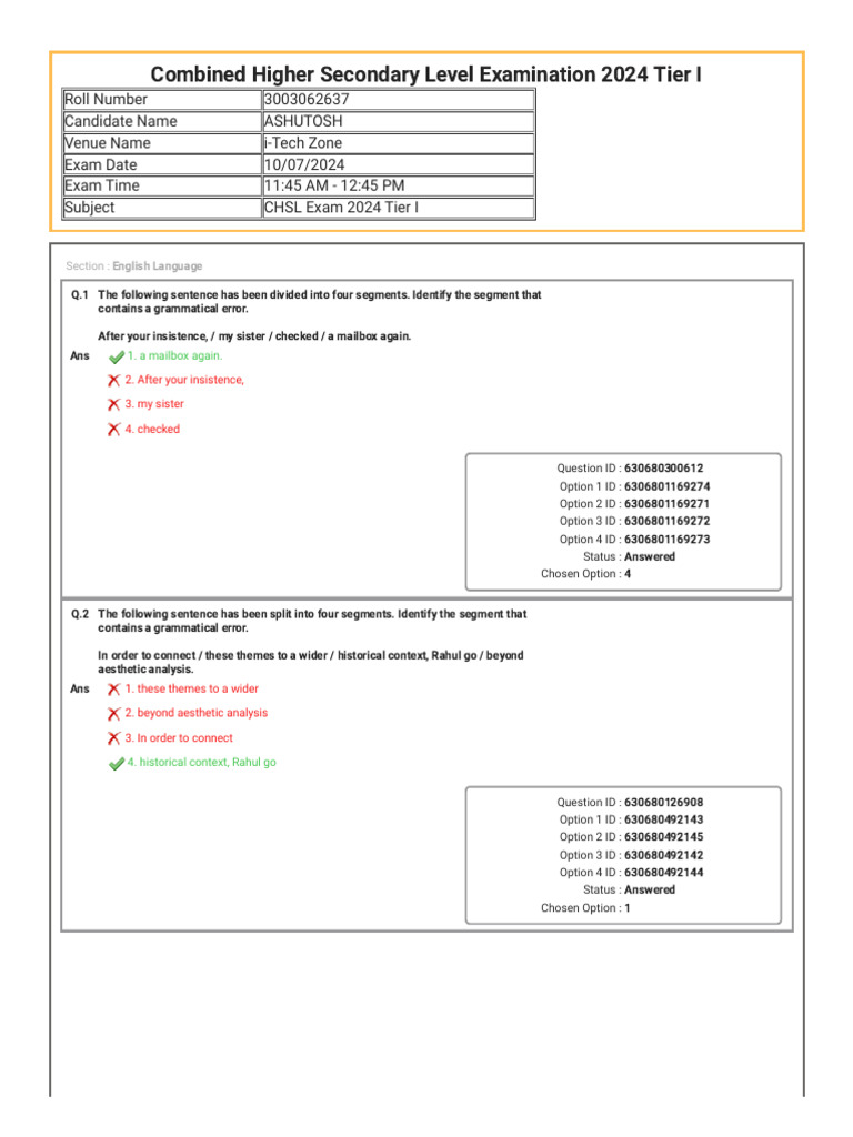 SSC CHSL Answer Key | PDF