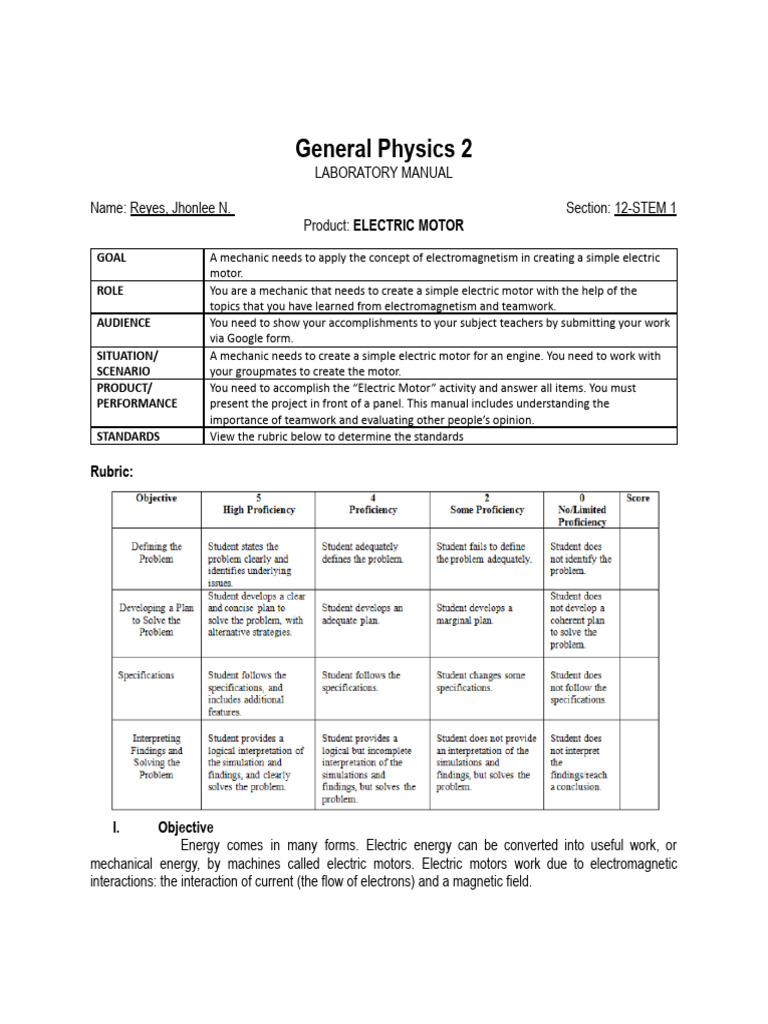 Building A Simple Motor Physics - Stem 1 - Reyes, Jhonlee N. | PDF
