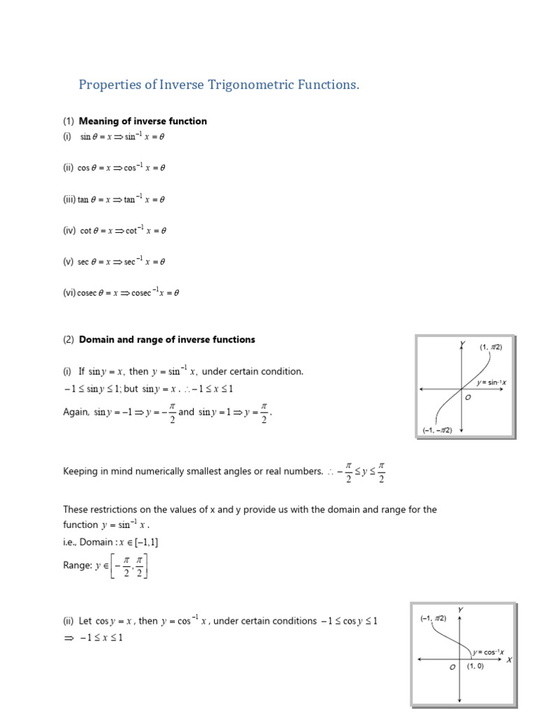 1 - JEE - Maths - Inverse Trigo Func - Prop of Inverse Trigo Func | PDF