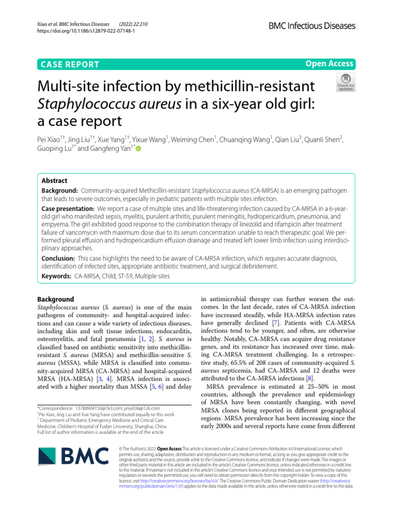B3-Multi-site Infection by Methicillin-Resistant Staphylococcus Aureus ...