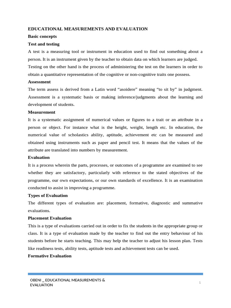 Educational Measurement and Evaluation Guide | PDF | Educational ...