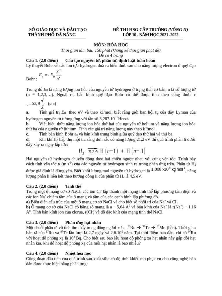 LQD HSG 10 (2021-2022) Vòng 2 (ĐỀ) | PDF