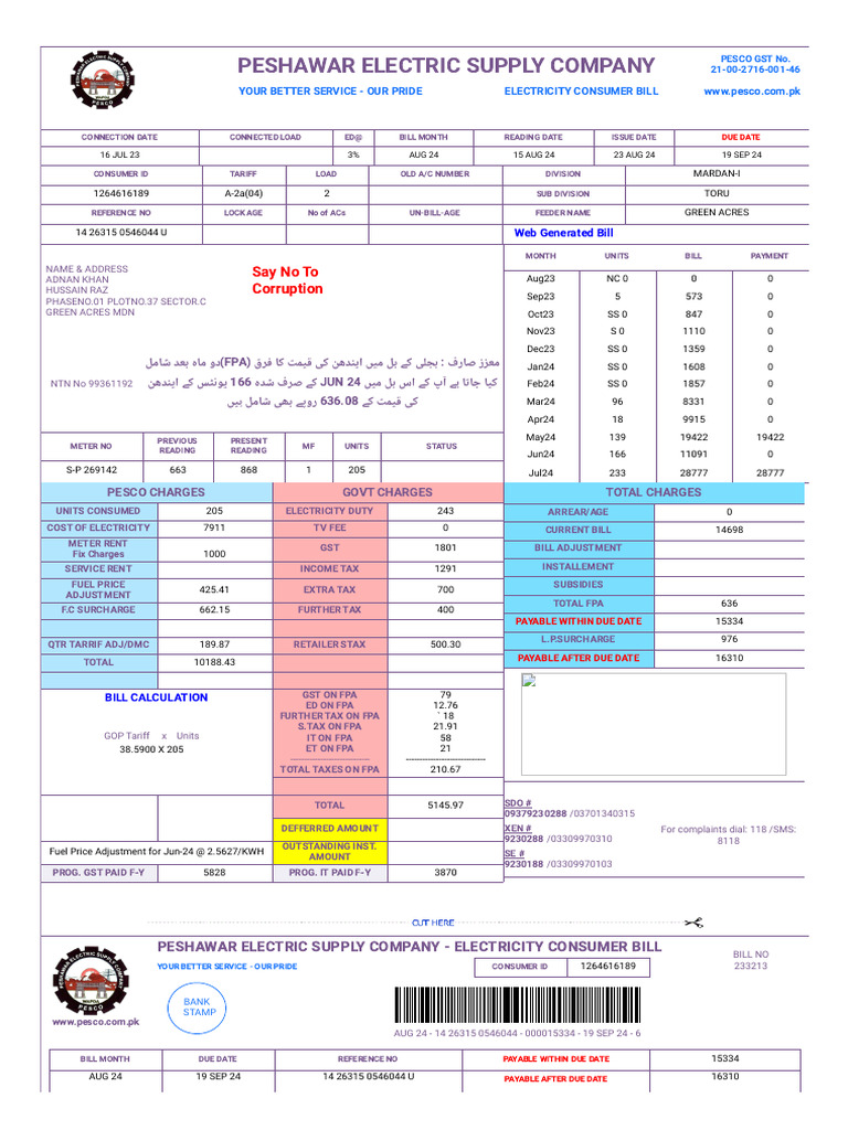 Pesco Online Bill | PDF