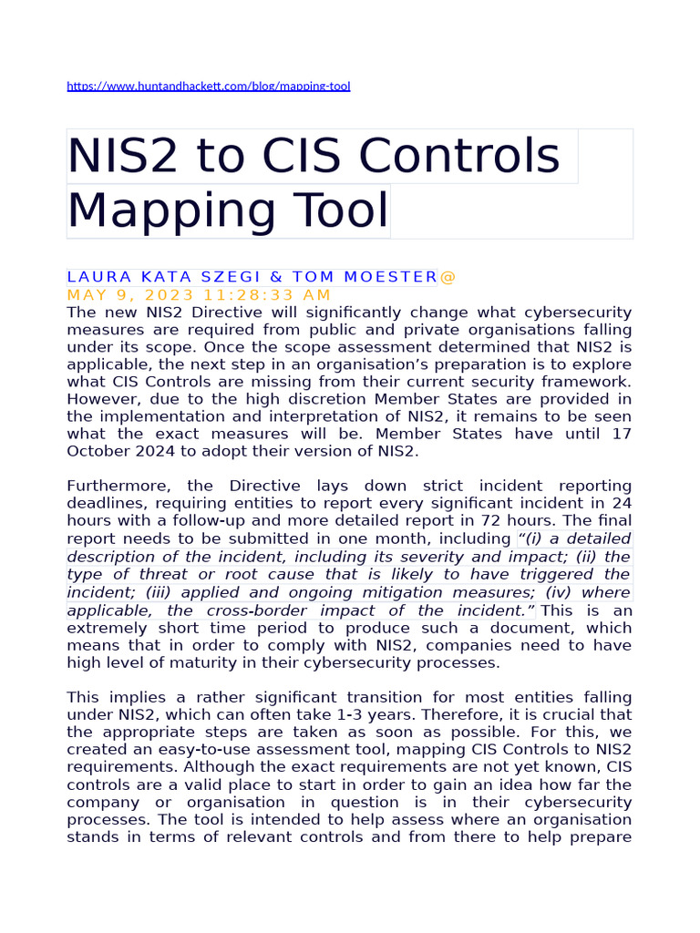 NIS2 To CIS Controls Mapping Tool | PDF