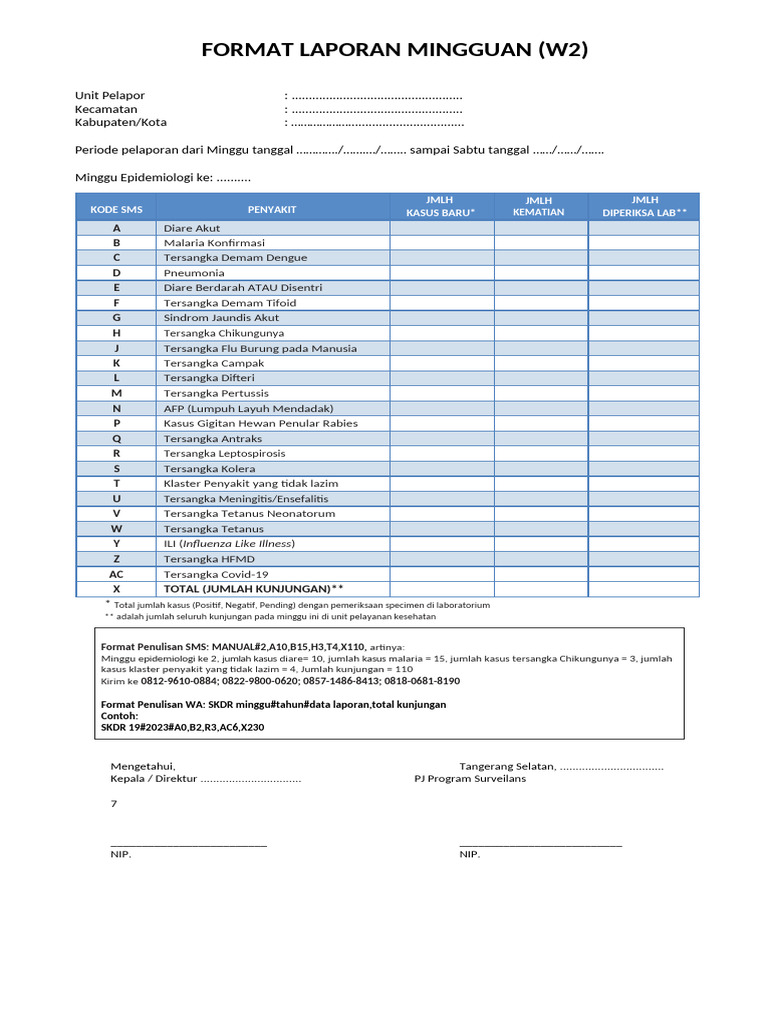 Format W2-SKDR Puskesmas-RS-Klinik | PDF