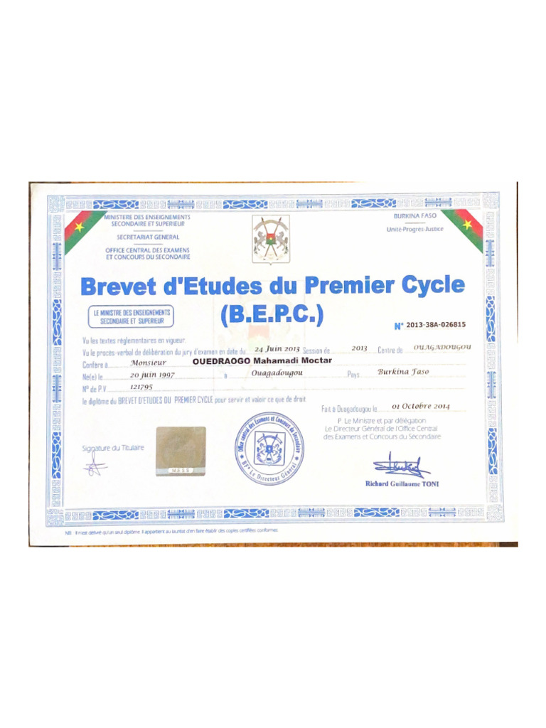 Brevet D'etudes Du Premier Cycle | PDF