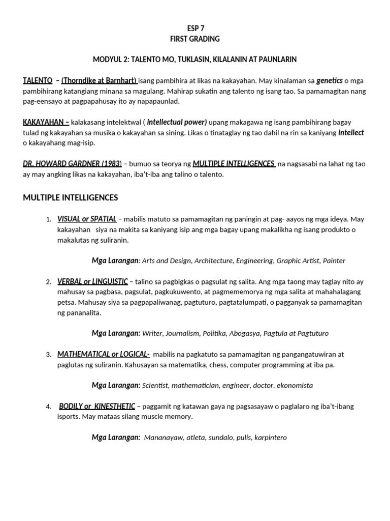 ESP 7 Modyul 2 | PDF
