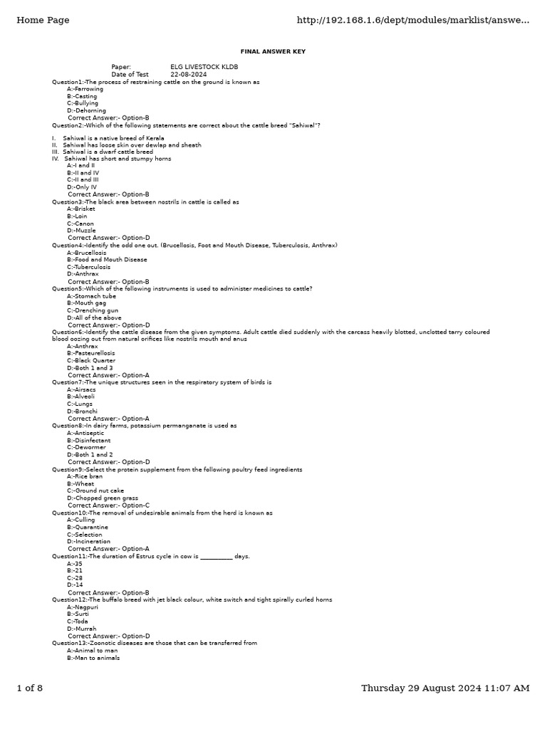 Livestock Inspector Elg Final Key | PDF | Rna | Dna