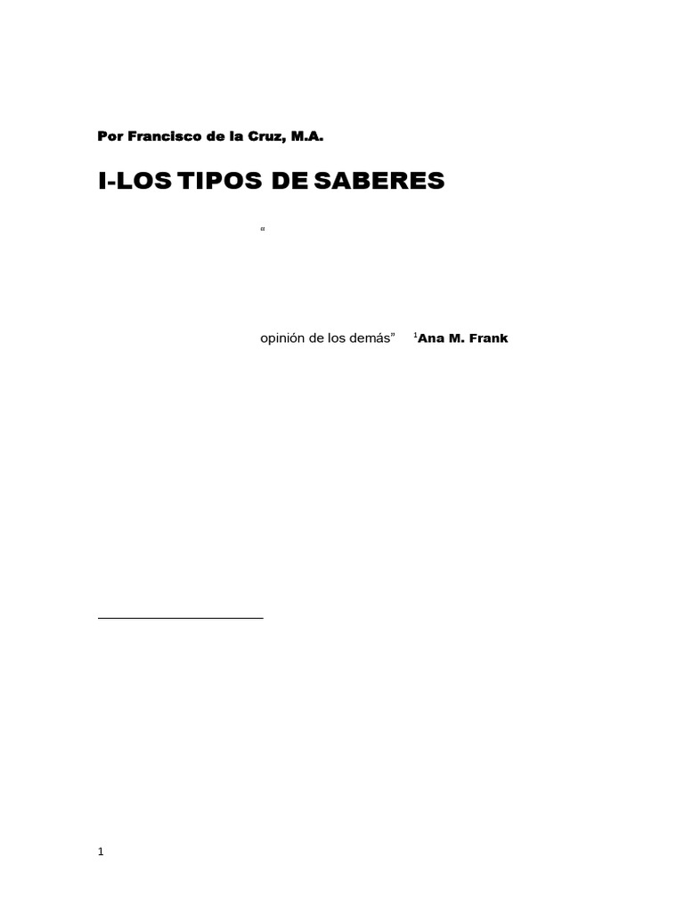 Por Francisco de La Cruz, M.A. - LOS TIPOS DE SABERES | PDF