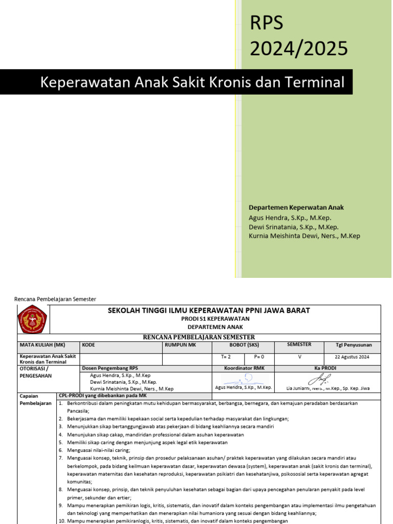 RPS KEP ANAK SAKIT KRONIS & TERMINAL - 2425 - Revisi Fix | PDF