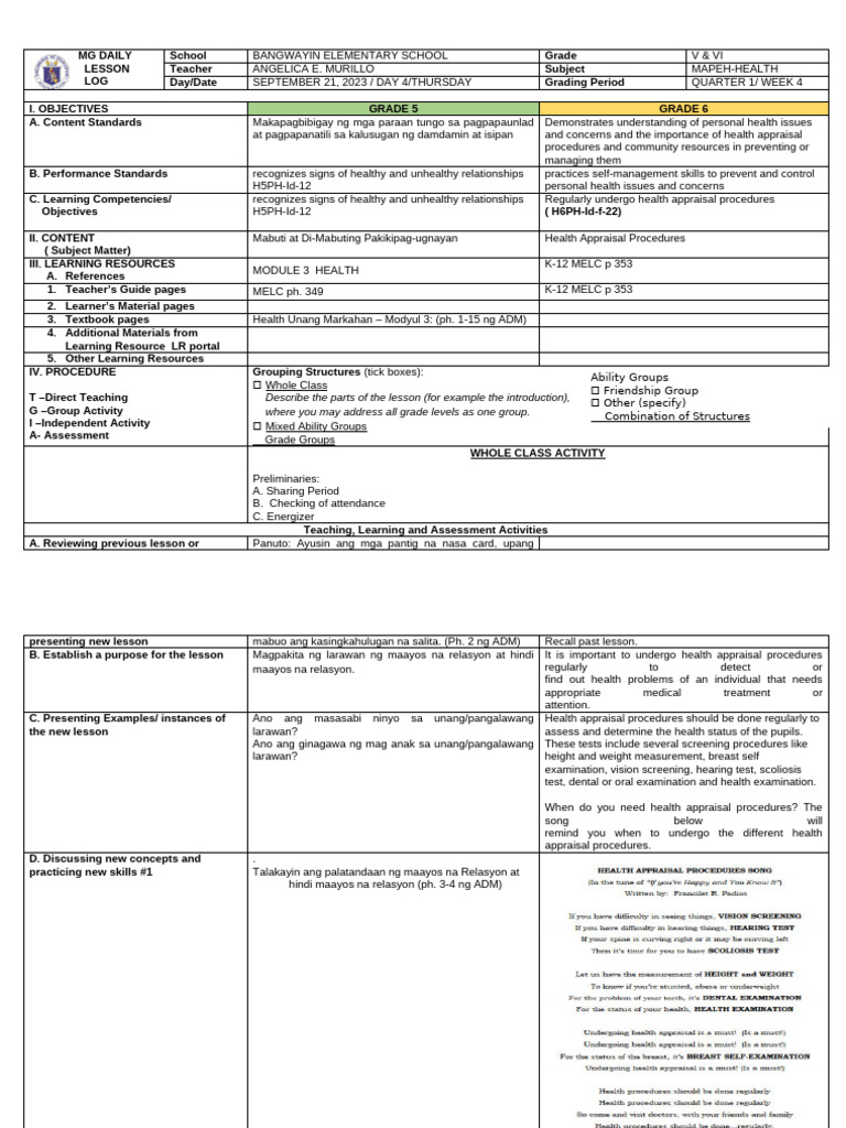 DLL Q1 W4 Day4 Mapeh Health | PDF