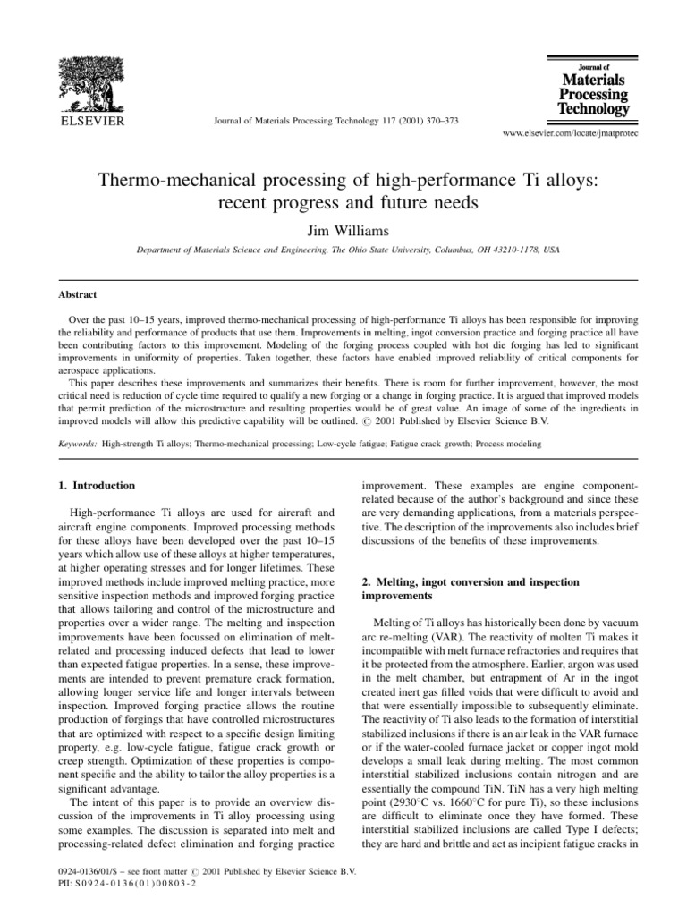 Thermo-Mechanical Processing of High-Performance Ti | PDF | Forging ...