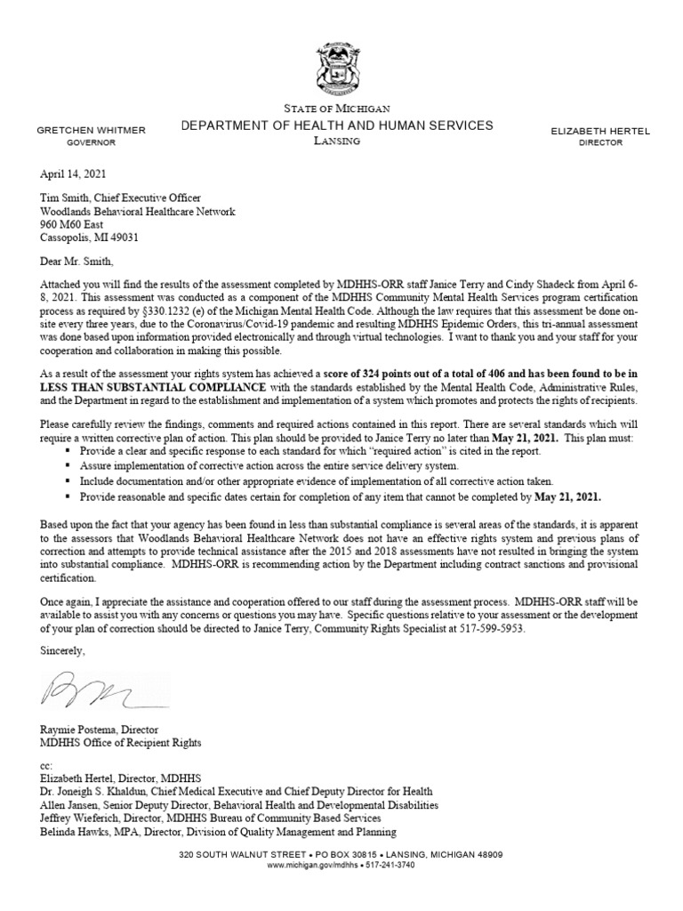 2021 Recipient Rights System Assessment - Woodlands Behavioral Health | PDF