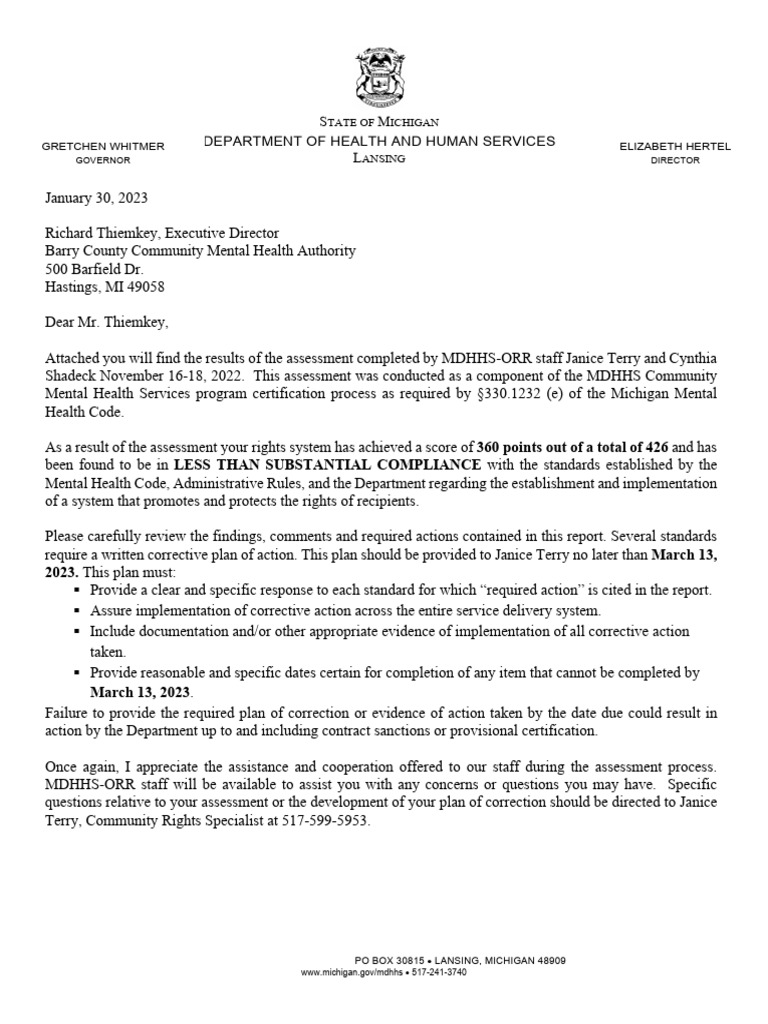 Recipient Rights System Assessment - Barry County CMH | PDF