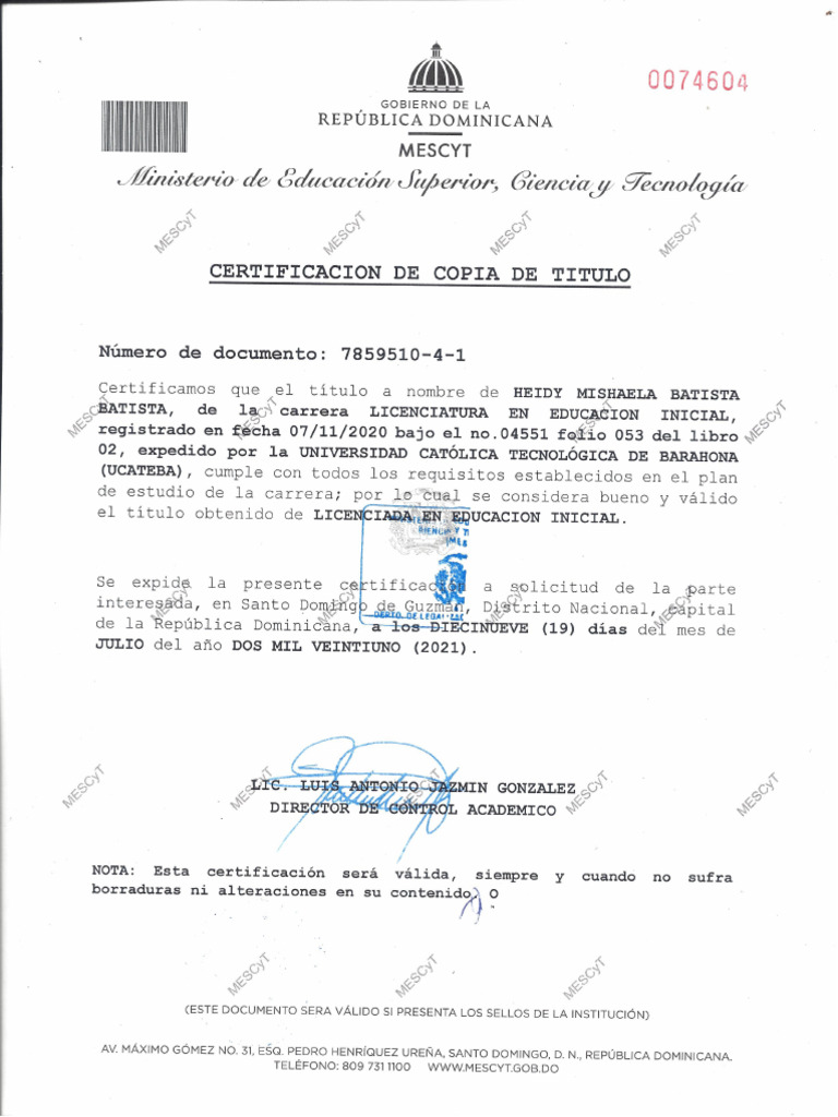 Certificado de Titulo | PDF