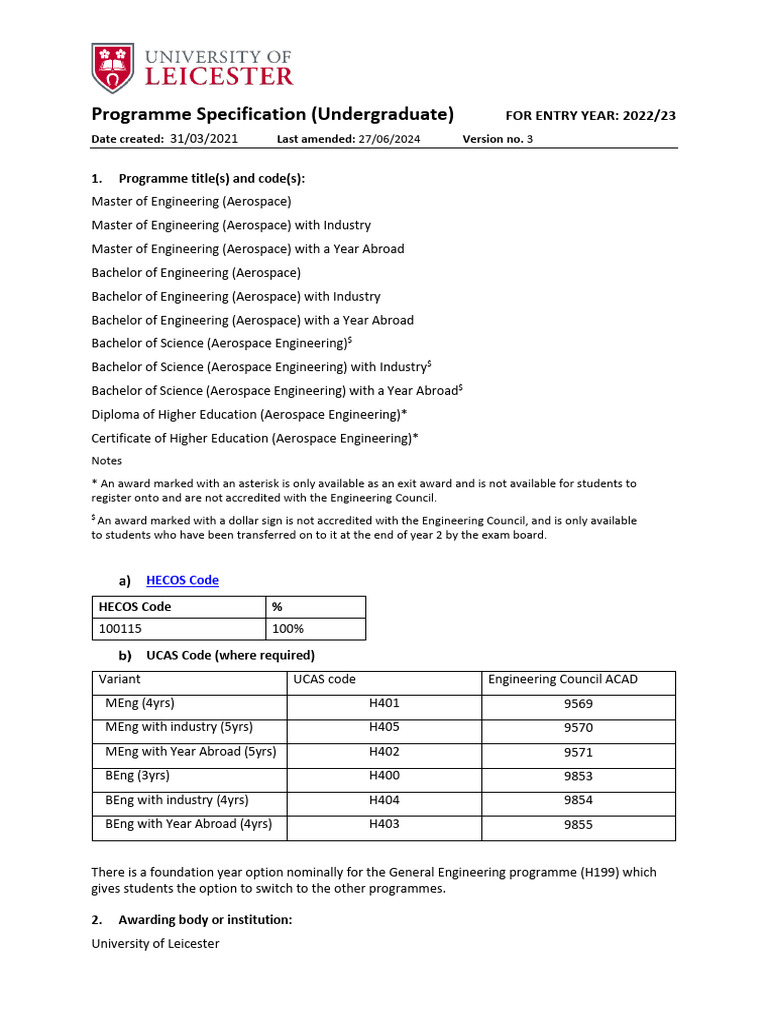 Aerospace Engineering BEng MEng | PDF