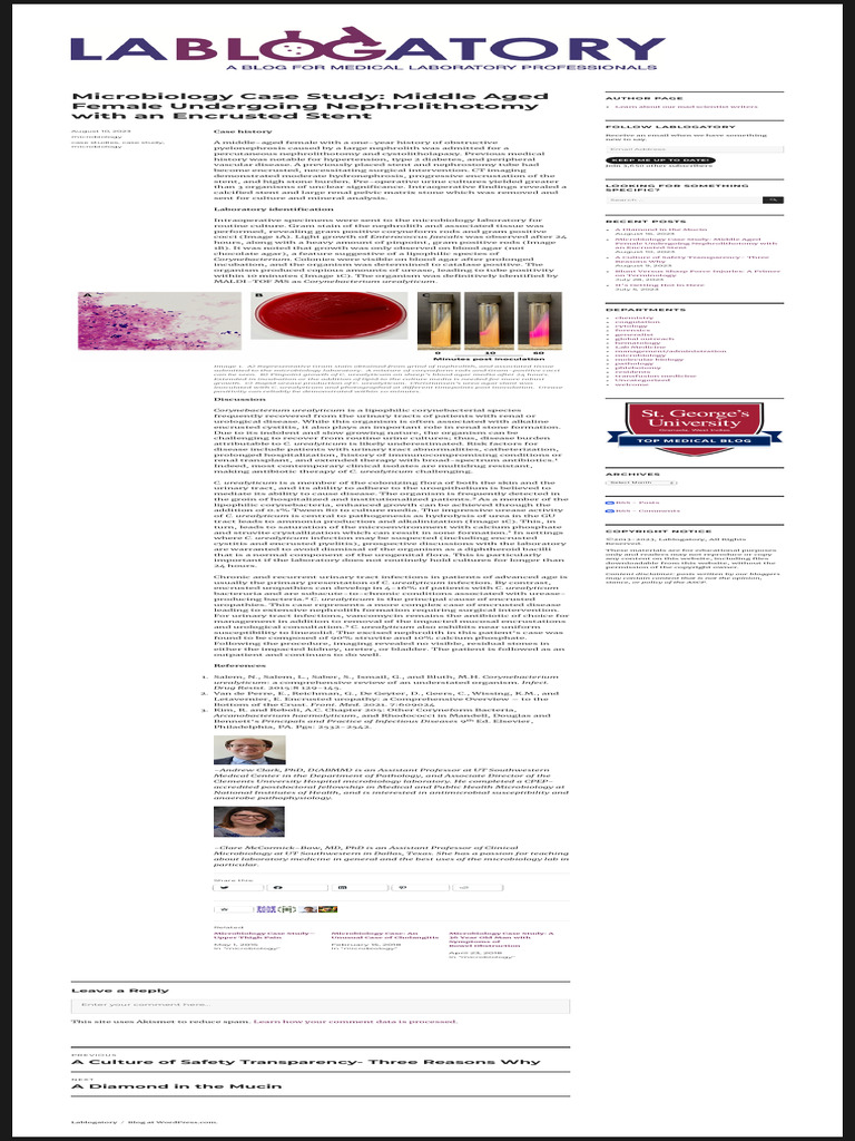 C15-Microbiology Case Study: F Undergoing Nephrolithotomy - Lab ...