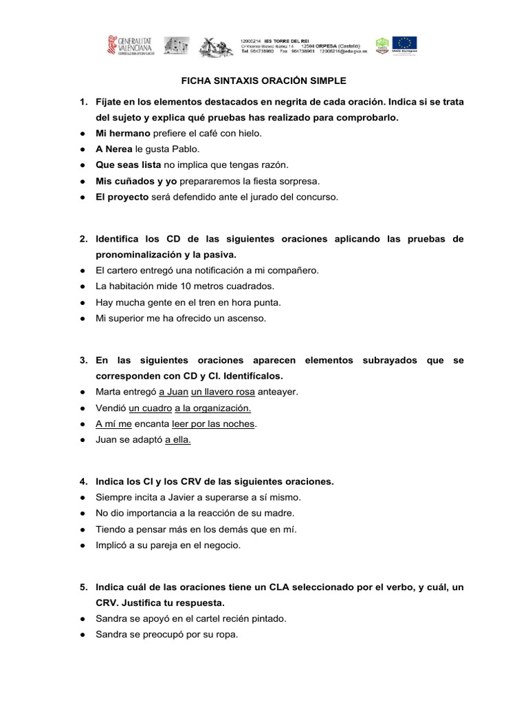 Ficha Sintaxis 1 | PDF