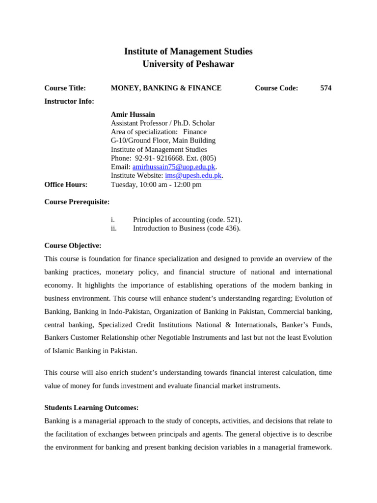 Money & Banking Outlines | PDF