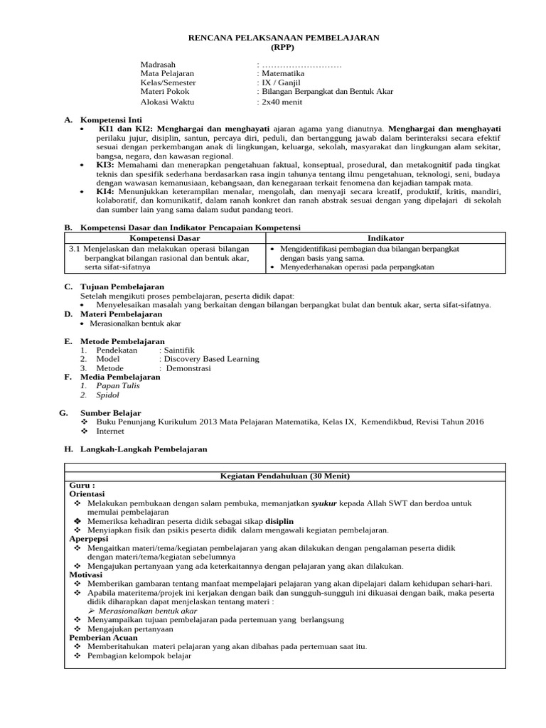 RPP MTK Kls 9 | PDF