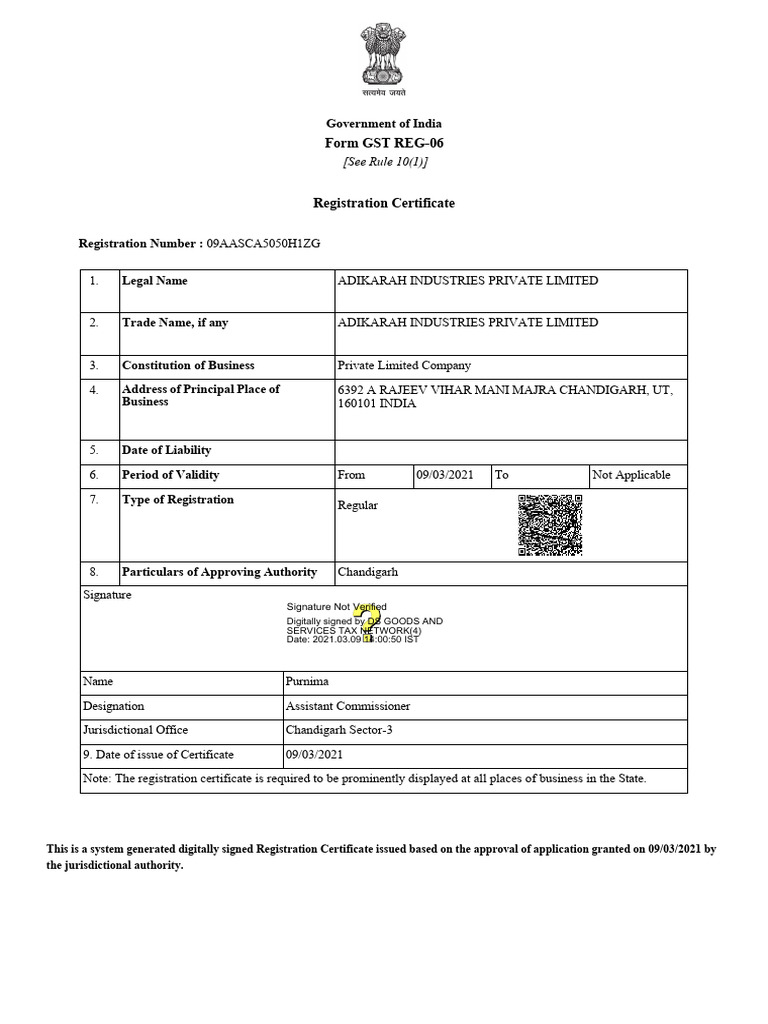 BMW Registration Adikarah GST Registration | PDF