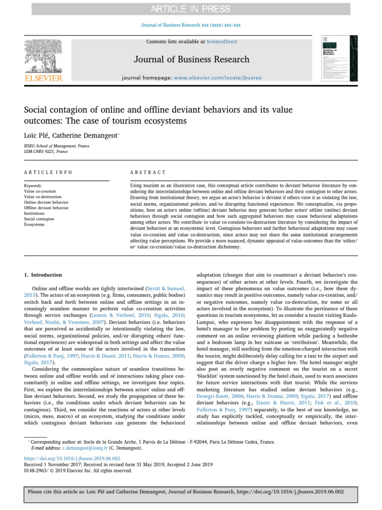 2019 Social Contagion of Online and Offline Deviant Behaviors and Its ...