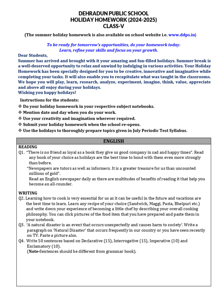 CLASS 9 HOLIDAY HOMEWORK | PDF