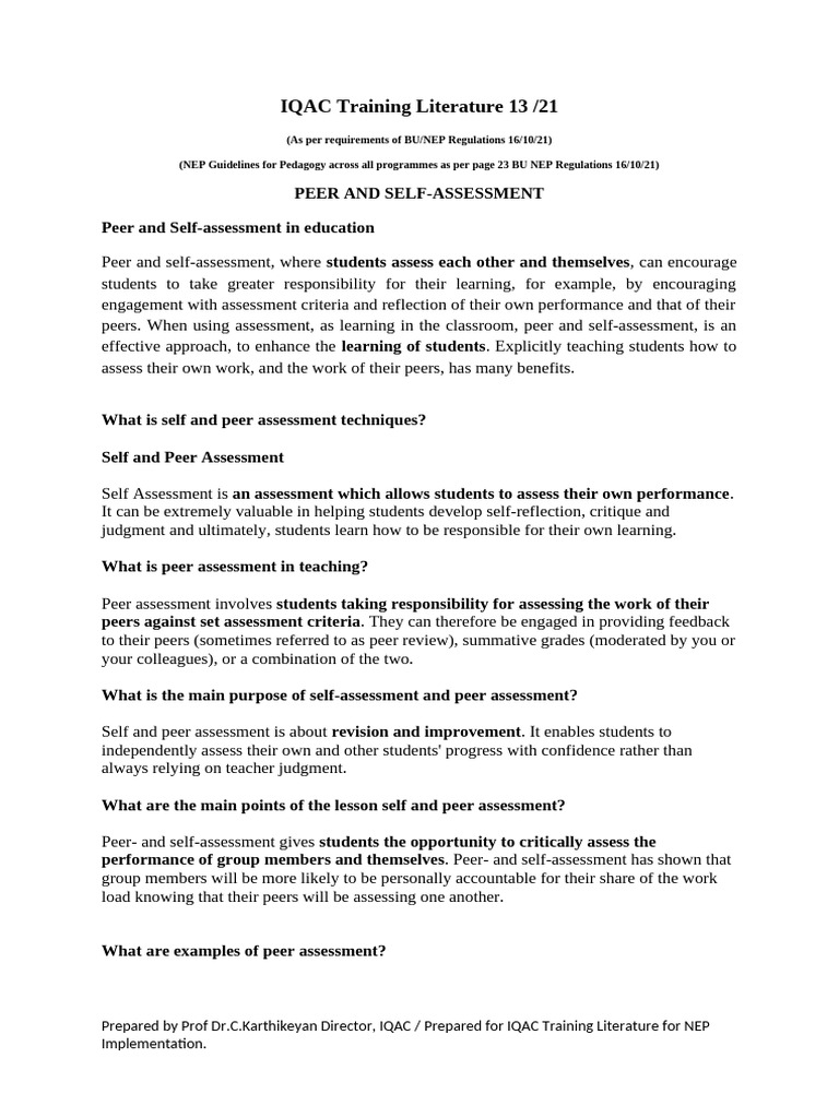 Peer & Self-Assessment in Education | PDF | Educational Assessment ...