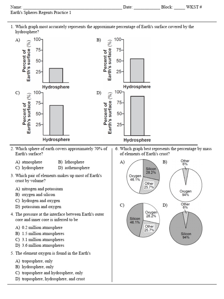 Earth's Spheres Regents Practice SC | PDF | Earth | Atmosphere