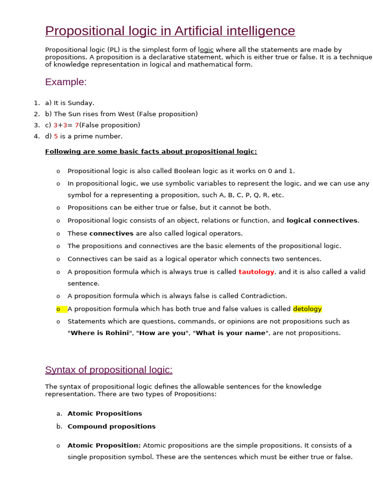 Propositional Logic LOGIC REPRESENTATIO | PDF