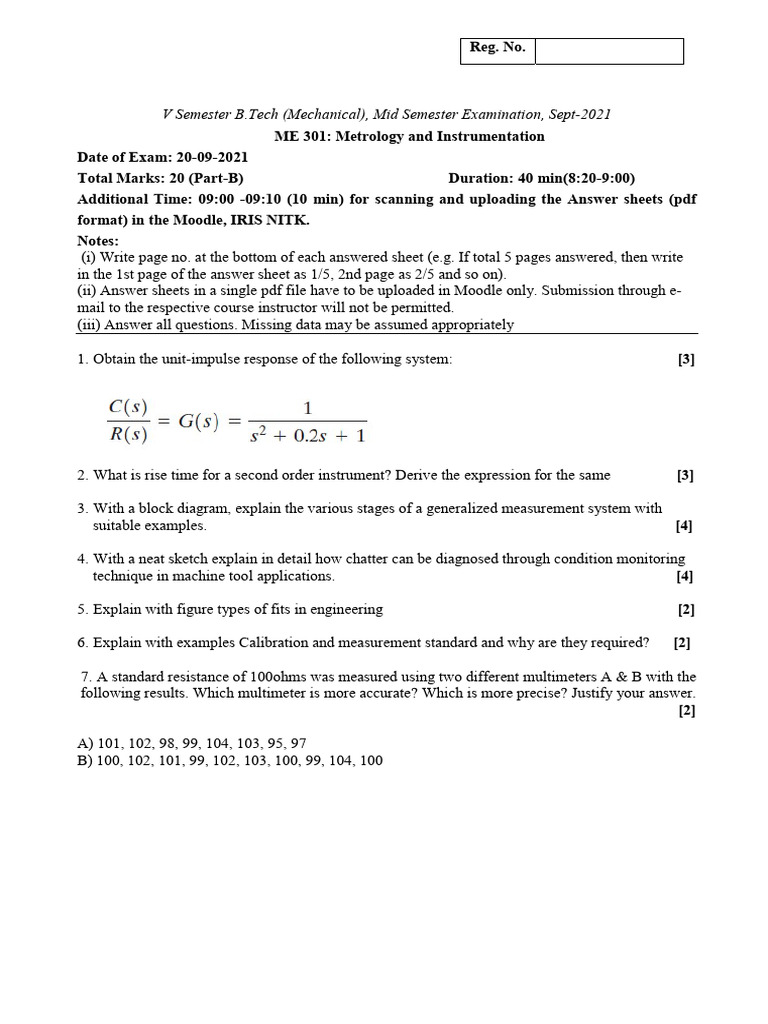 ME301 - Sept2021 - Mid Sem Paper - PartB. | PDF