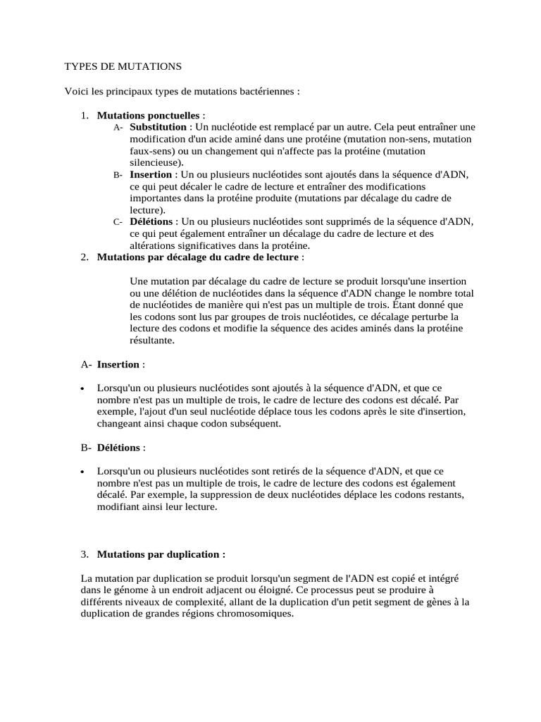 Types de Mutations - Bactérien | PDF