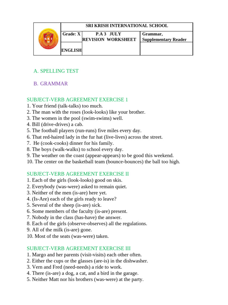 P A 3 Revision Worksheet | PDF