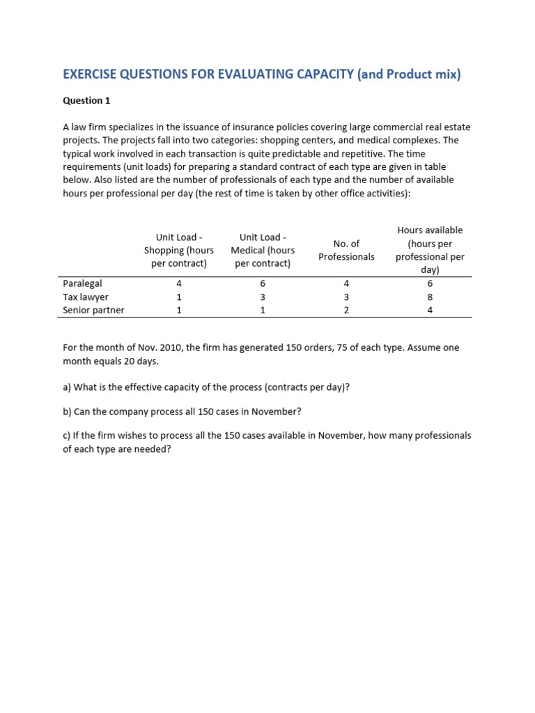 Exercise Questions For Evaluating Capacity Solutions | PDF | Economies ...