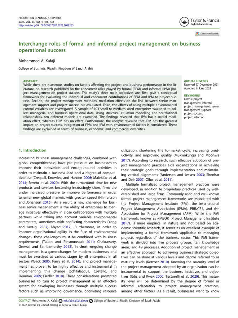 Interchange Roles of Formal and Informal Project Management On Business ...