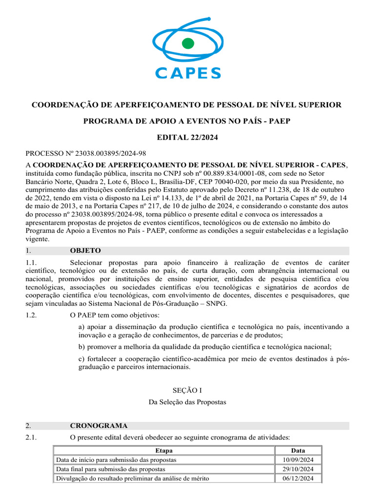 Edital 22-2024 - PAEP-CAPES | PDF