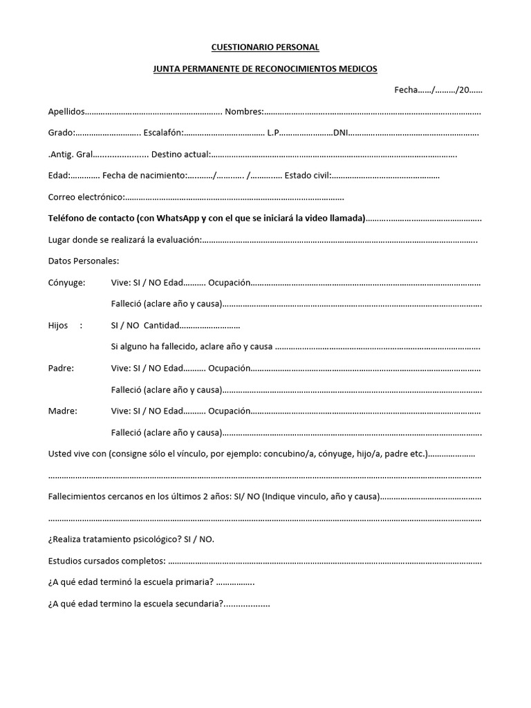 Formulario Cuestionario Personal | PDF