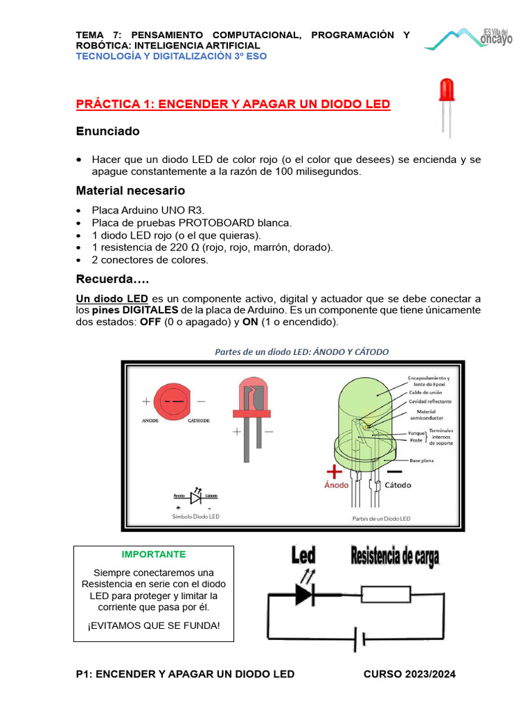 P1 - Encender y Apagar Un Diodo LED | PDF