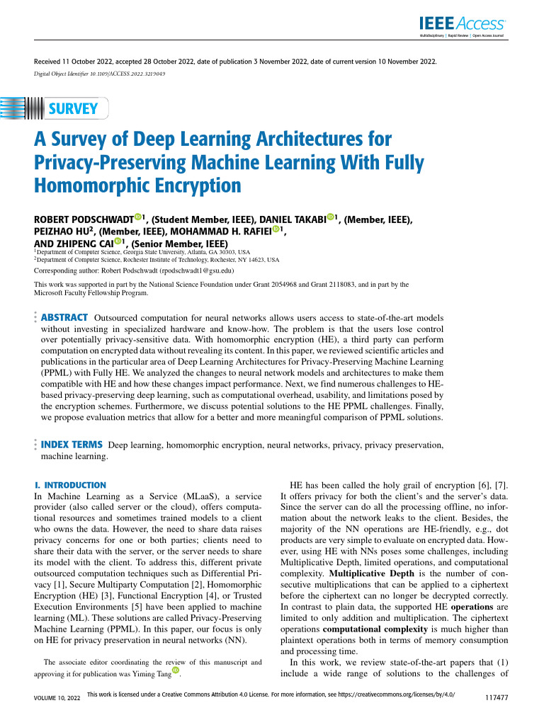 A Survey of Deep Learning Architectures For Privacy-Preserving Machine Learning With Fully ...