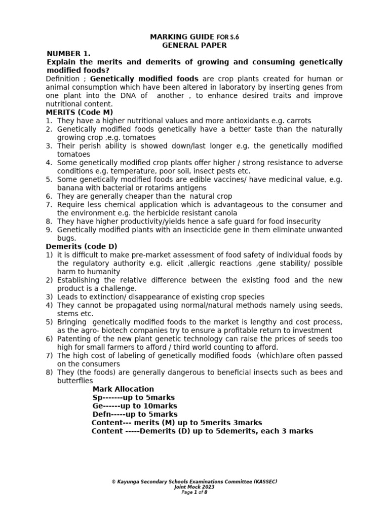 Marking Guide Gp s.6 | PDF