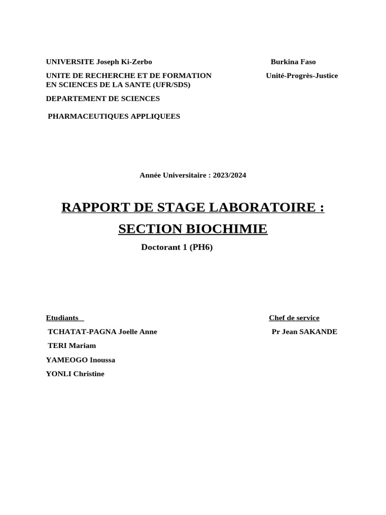 Rapport Biochimie 2024 Final | PDF