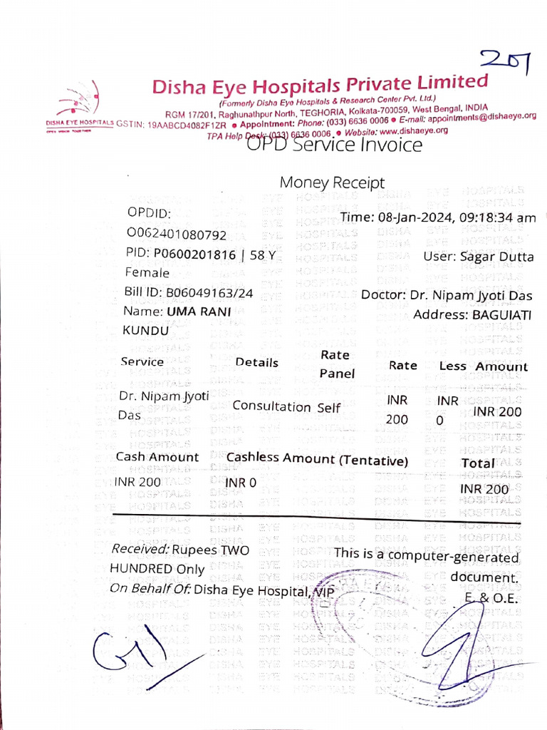 Disha OPD BILL | PDF