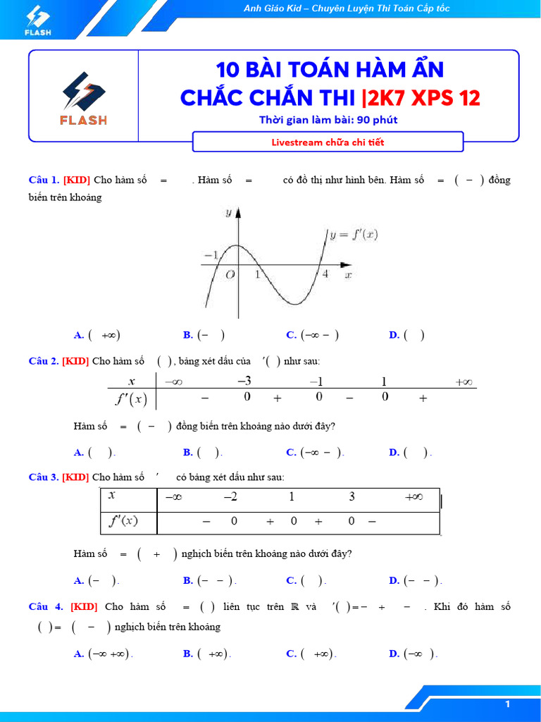 10 bài toán hàm ẩn chắc chắn thi (Đề) | PDF